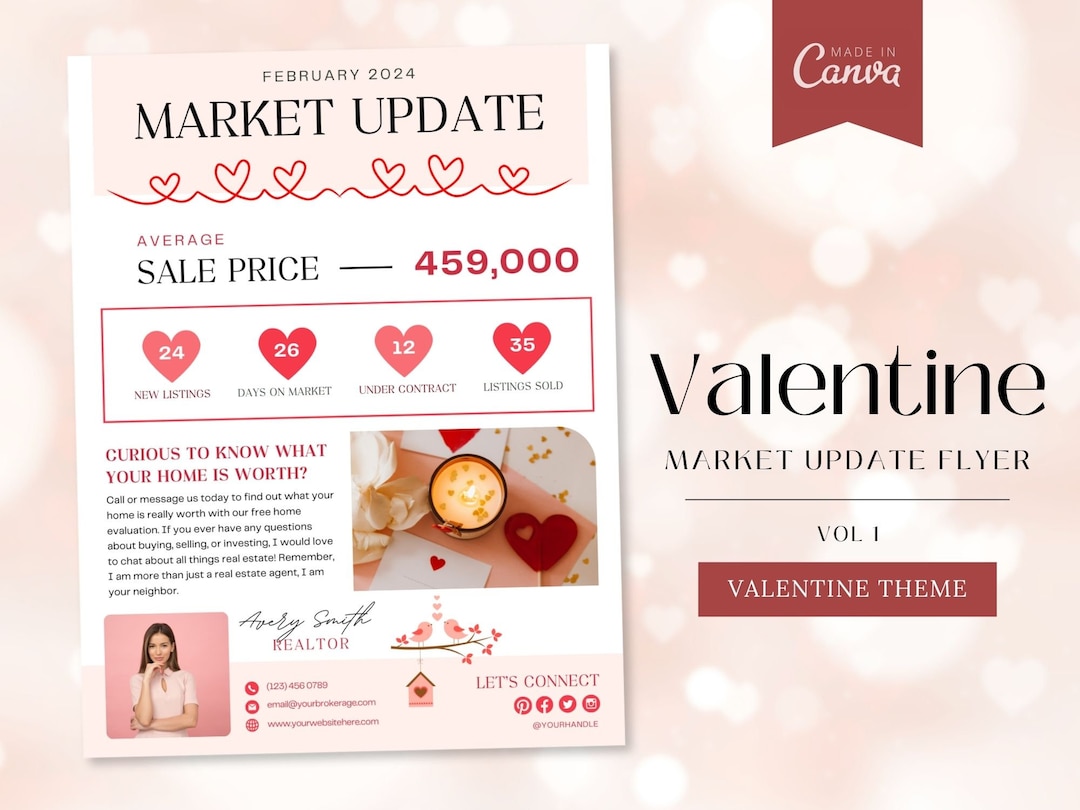 Valentine Real Estate Market Update Flyer, Editable Canva Template - Etsy