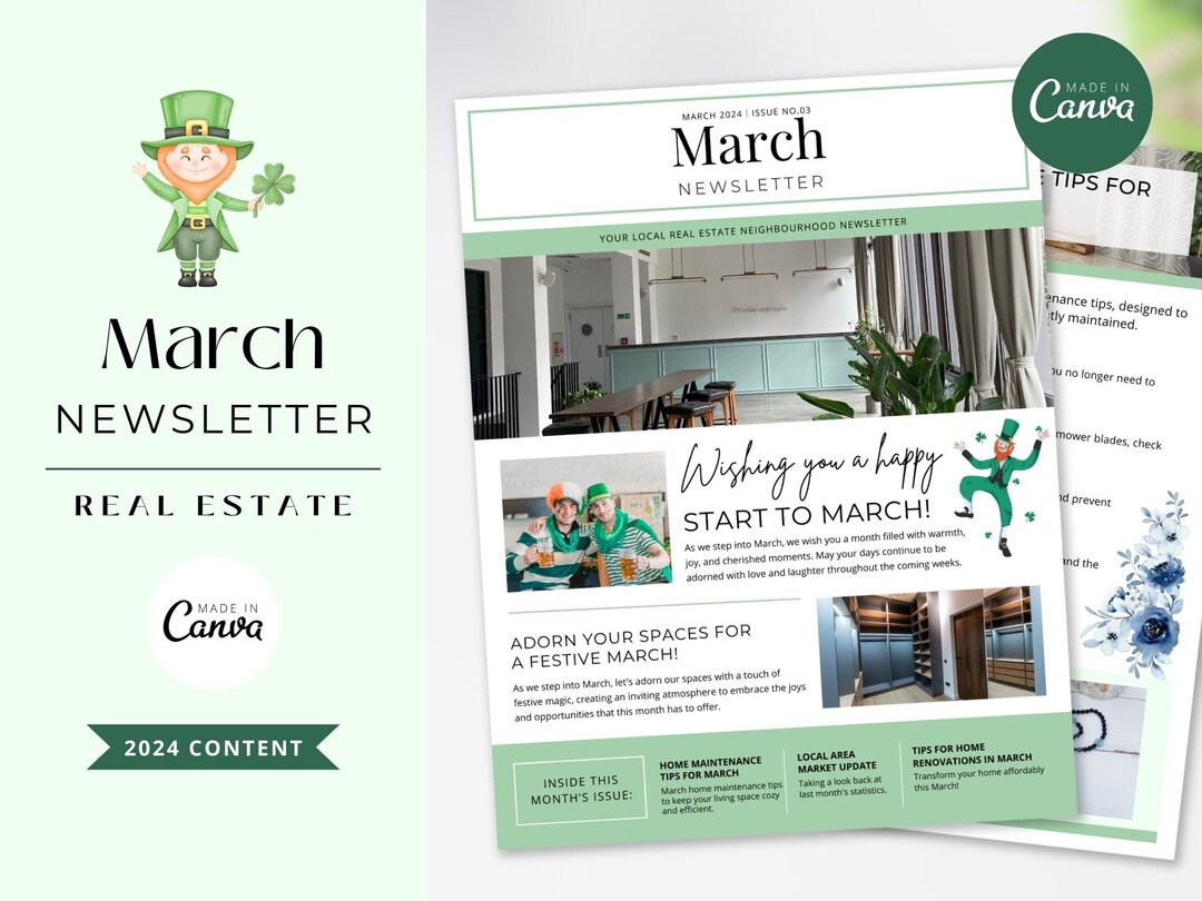 Real Estate March Newsletter Template, St Patrick's Day Theme (canva ...