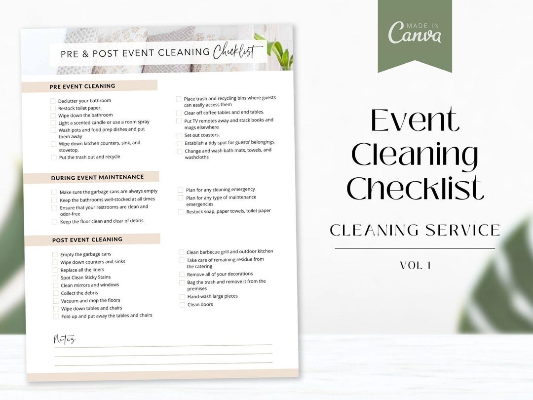 Event Cleaning Checklist | Professional Services Template (canva) - Etsy
