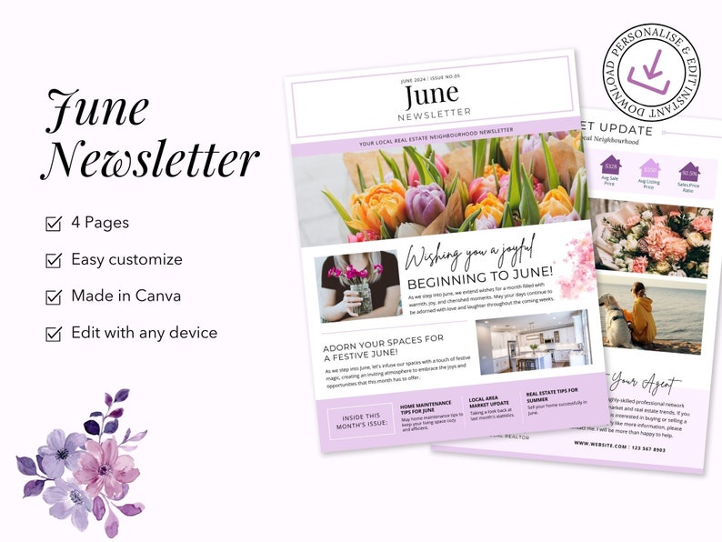 Real Estate June Newsletter Template, Canva Editable (digital Download ...