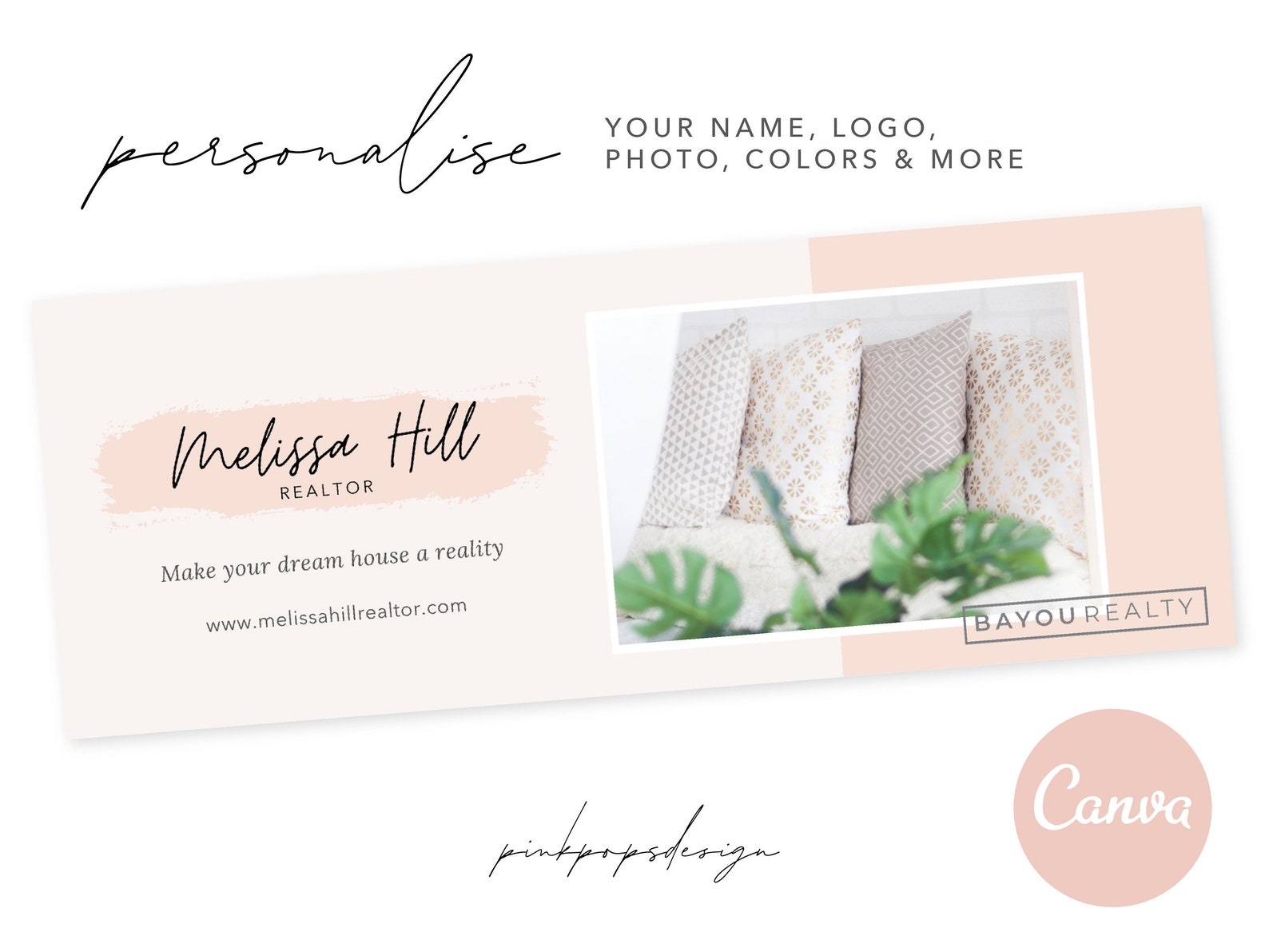 Blush Pink Real Estate Facebook Banner, Canva Template (digital ...