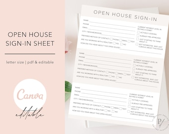 Open House Sign in Sheet Instant Download - Etsy