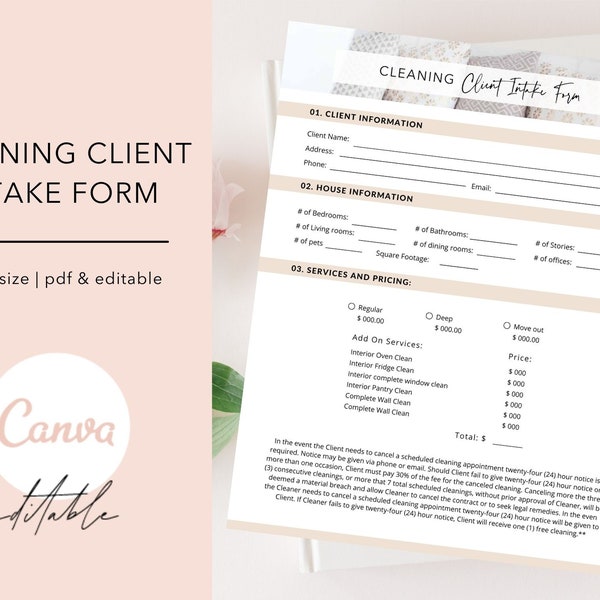 Residential Cleaning Intake Form - Etsy