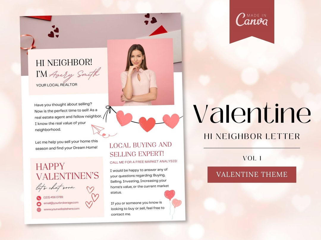 Real Estate Valentine Hello Neighbor Letter, Valentine Real Estate ...