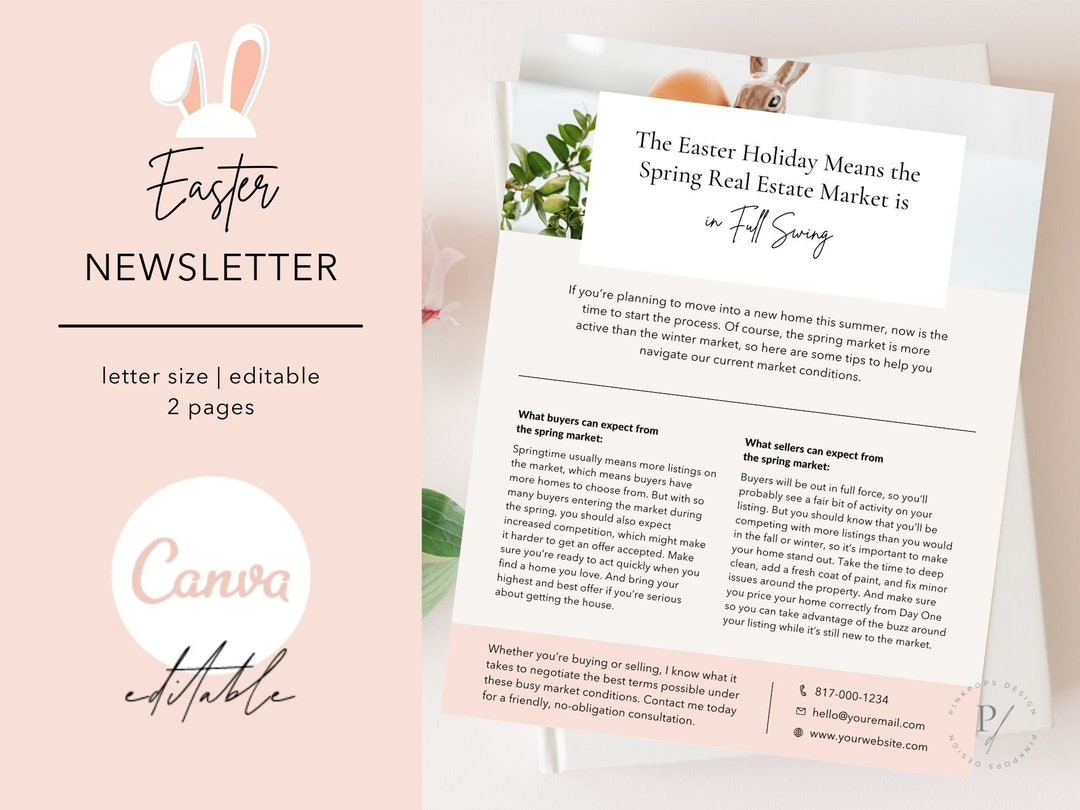 Easter Real Estate Newsletter, Spring Marketing (canva Editable) - Etsy