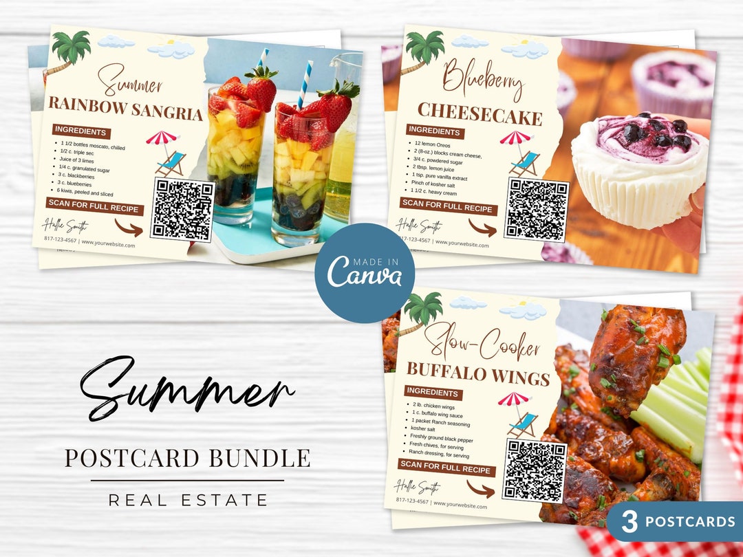 Summer Recipe Postcard Bundle | Real Estate Marketing, Canva Template ...
