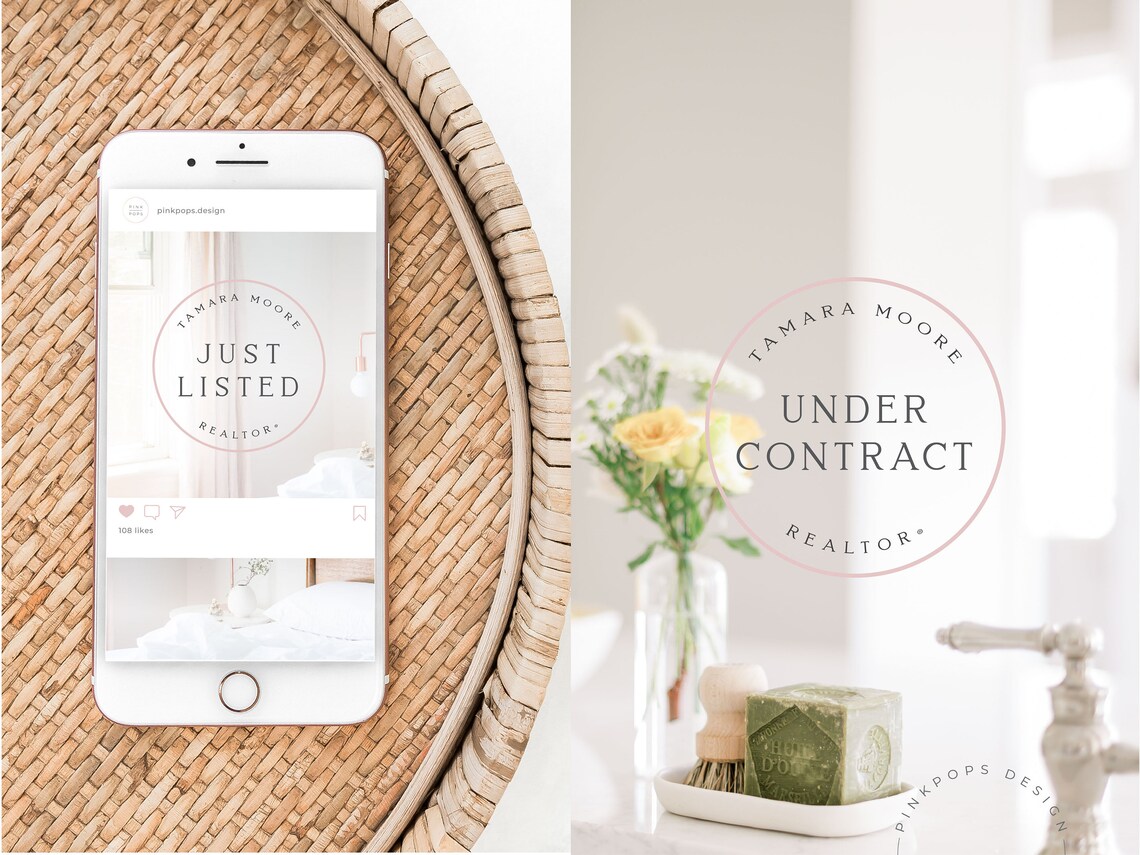 Blush Pink Real Estate Watermarks Real Estate Badges Realtor | Etsy