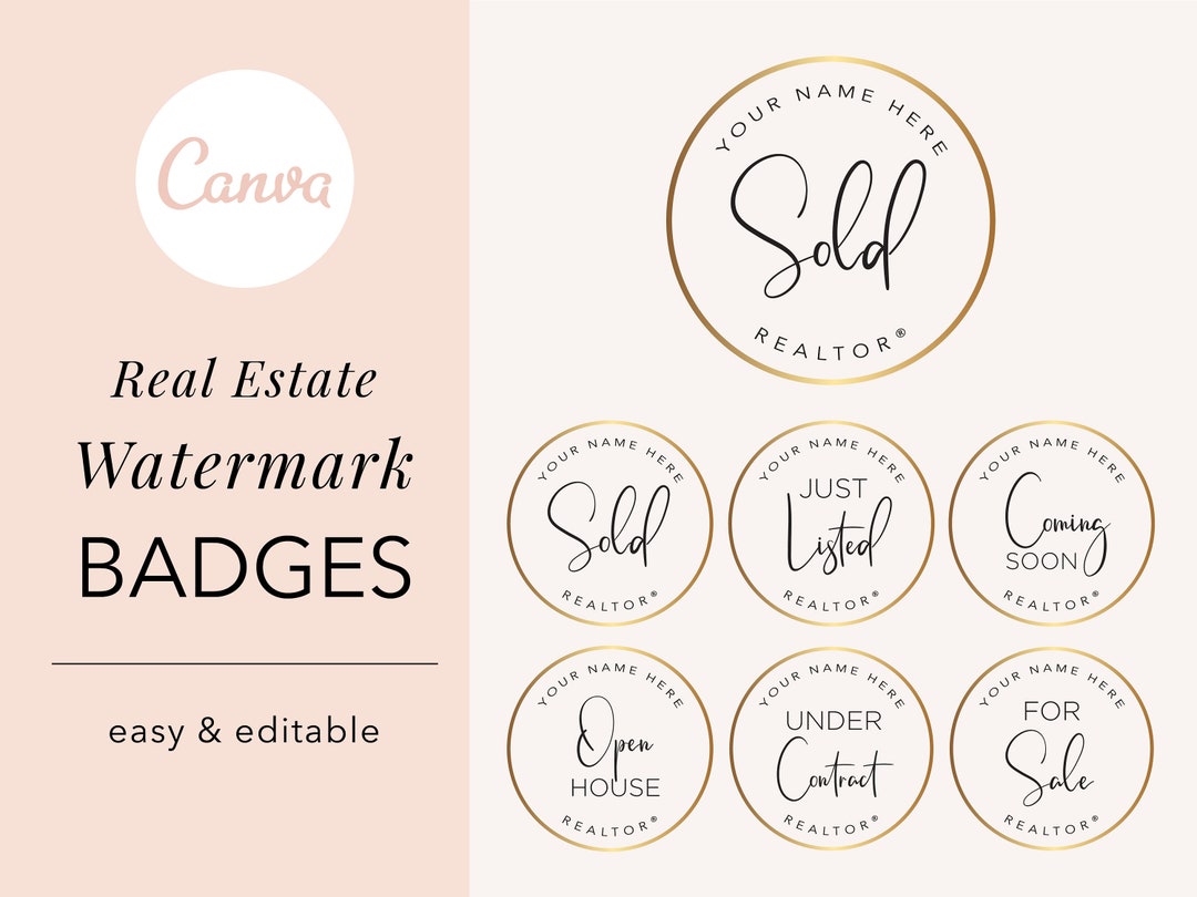 Gold Real Estate Watermarks, Real Estate Badges, Realtor Logo, Sold ...