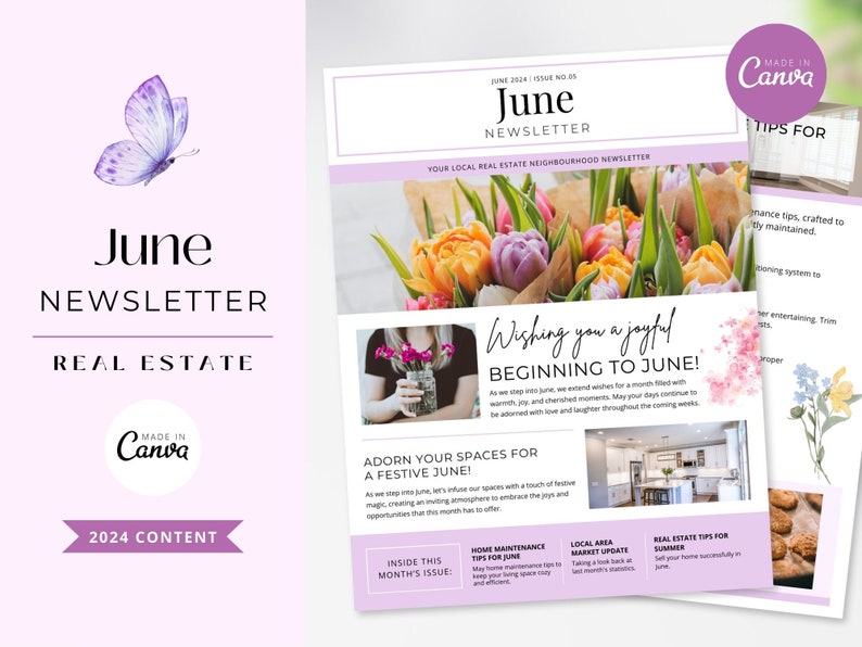 Real Estate June Newsletter Template, Canva Editable (digital Download ...