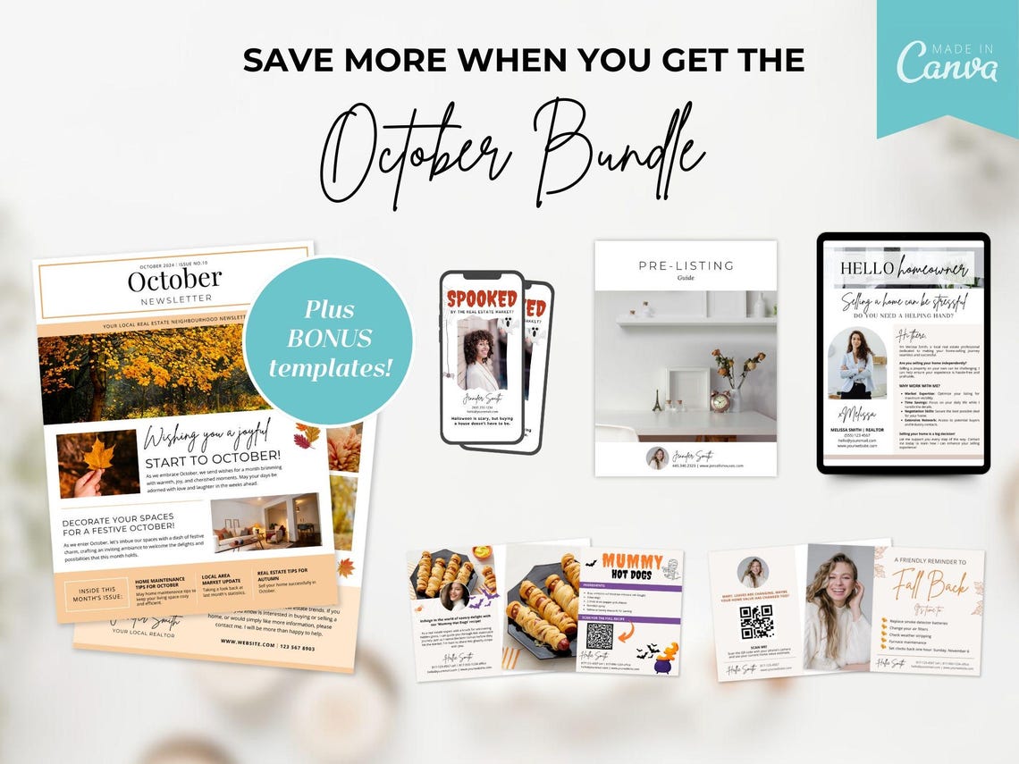 October Real Estate Farming Bundle, Canva Templates (digital Download ...