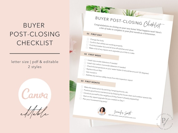 Buyer Post-closing Checklist Real Estate Marketing Real - Etsy