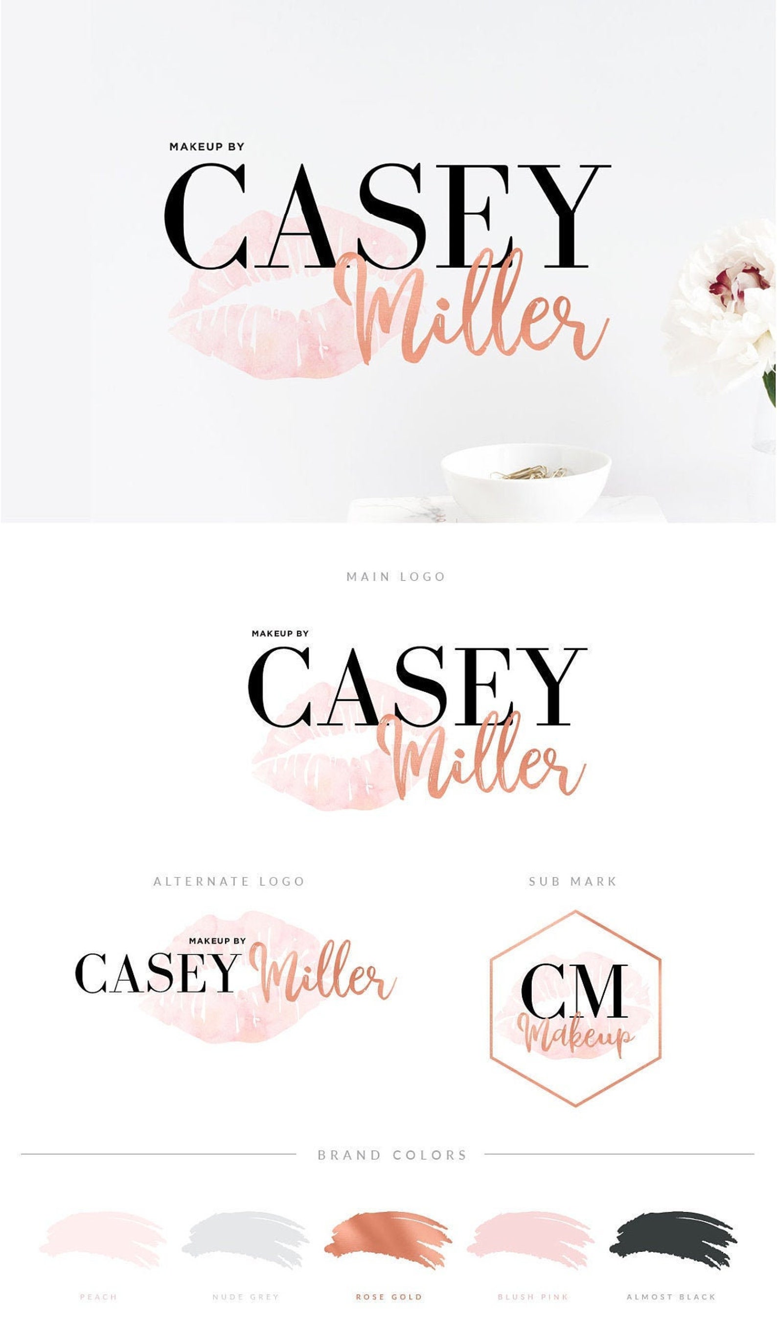 Makeup Artist Logo Pink Makeup Logo Black and Pink Logo - Etsy