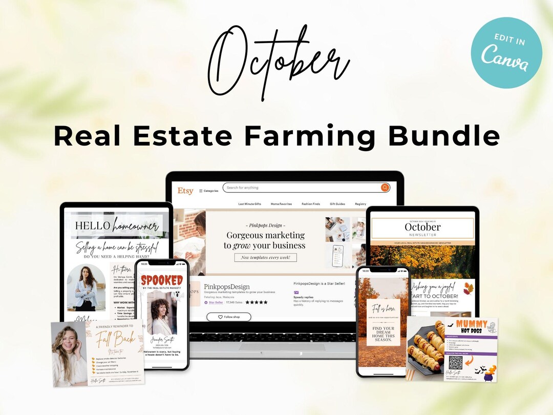 October Real Estate Farming Bundle, Canva Templates (digital Download ...