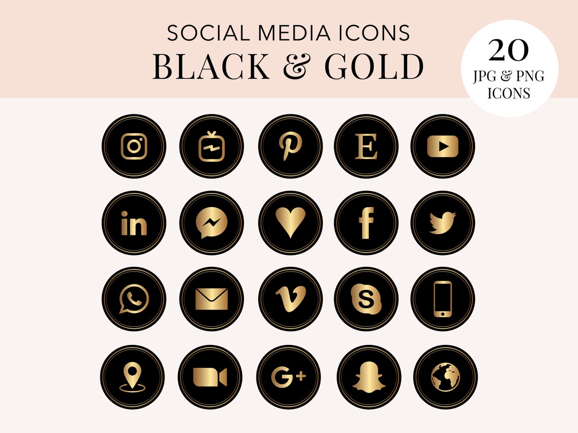 Black Gold Social Media Icons Black Gold Social Sharing - Etsy