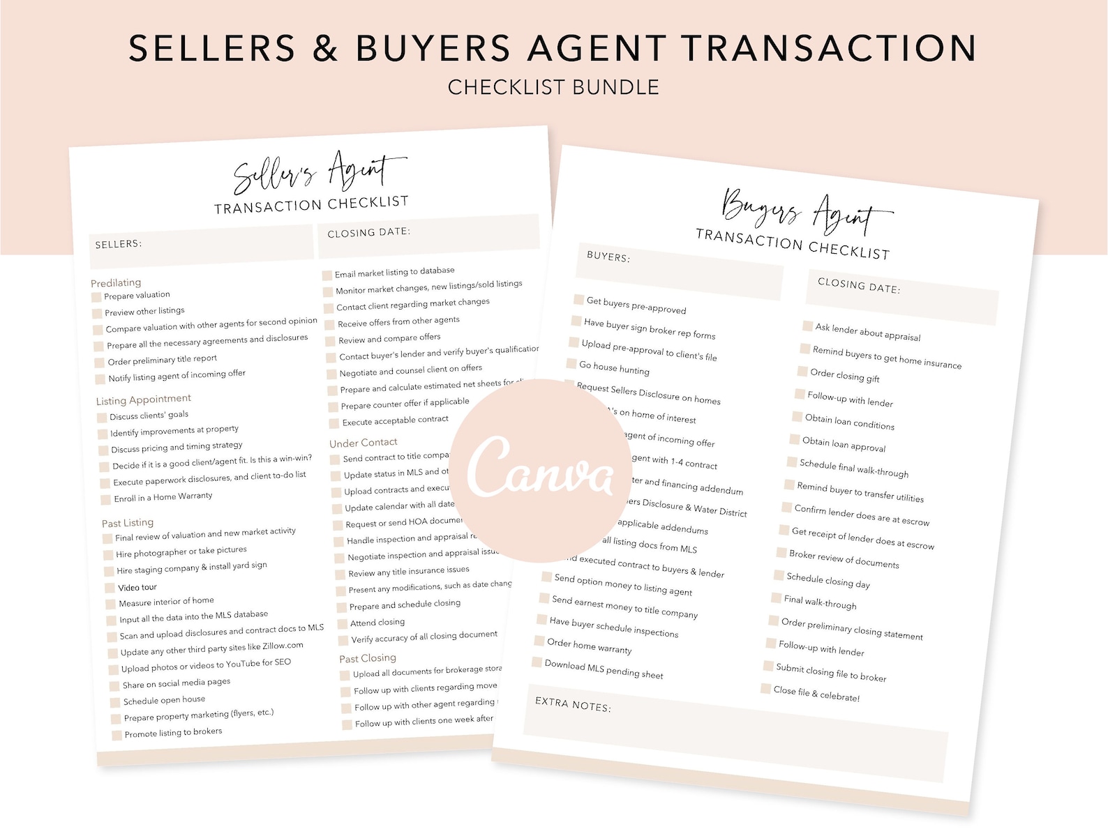 Real Estate Agent Transaction Checklist Bundle (printable PDF) - Etsy
