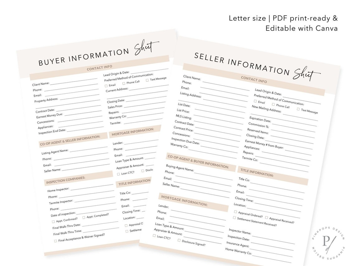 Buyer & Seller Information Sheet Bundle, Real Estate Marketing, Real ...