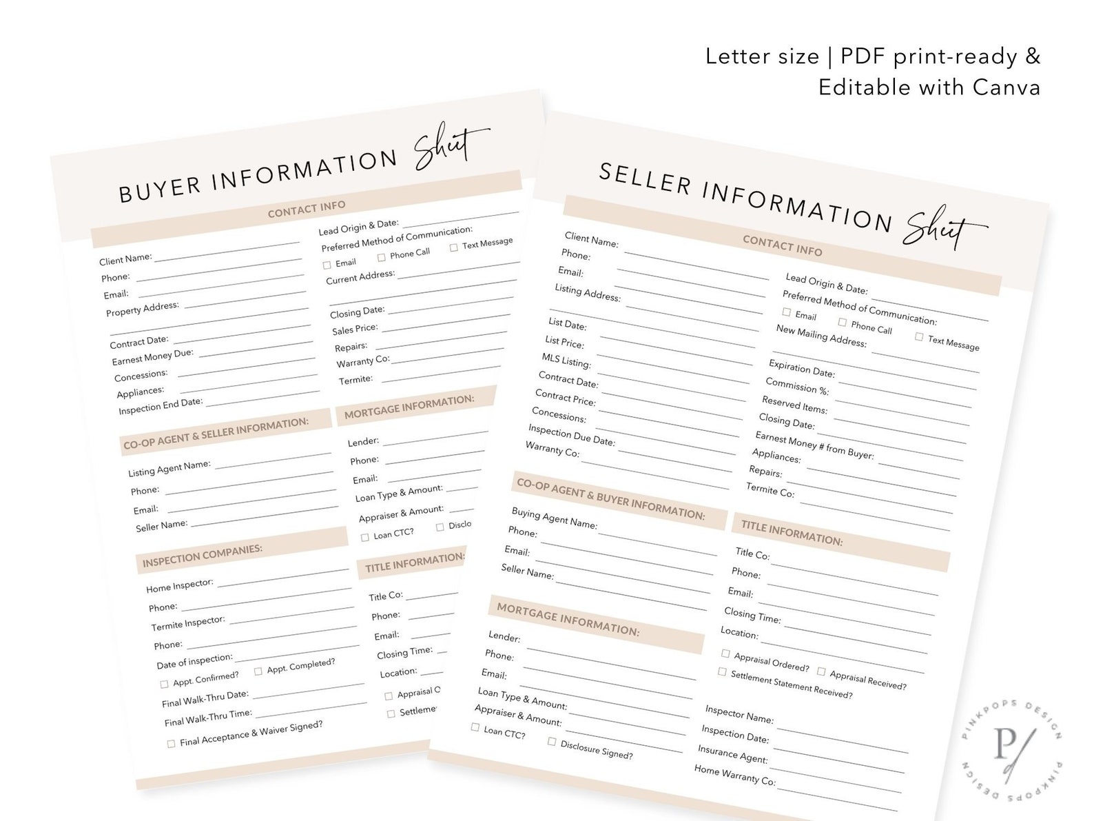 Buyer & Seller Information Sheet Bundle, Real Estate Marketing, Real ...