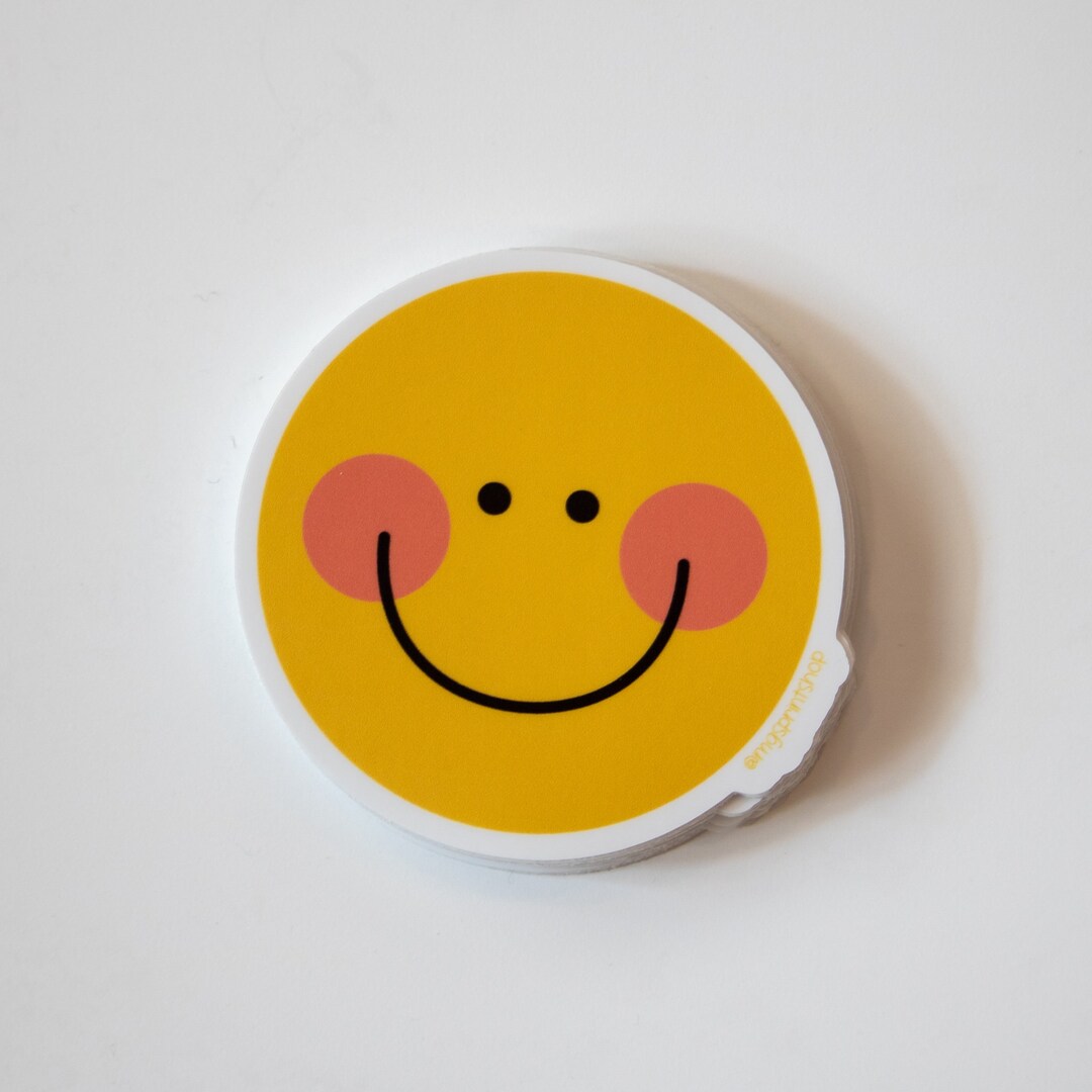 Smiley Face Sticker, Happy Face Decal, Positive Vibes Sticker, Yellow ...