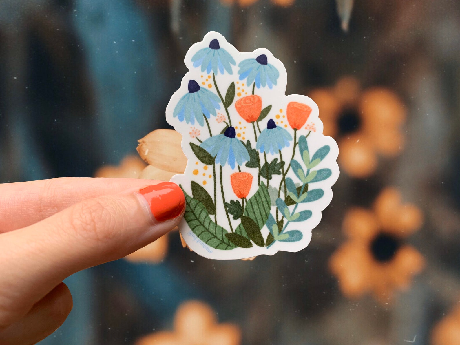 Watercolor Flower Sticker Illustrated Flower Sticker | Etsy