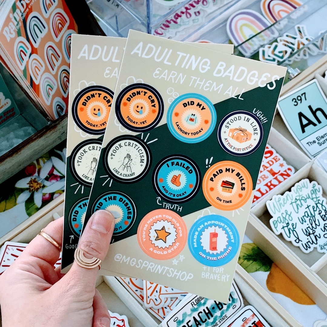 Adulting Badge Sticker Sheet, Adulting Stickers, Funny Gift, Gift for ...