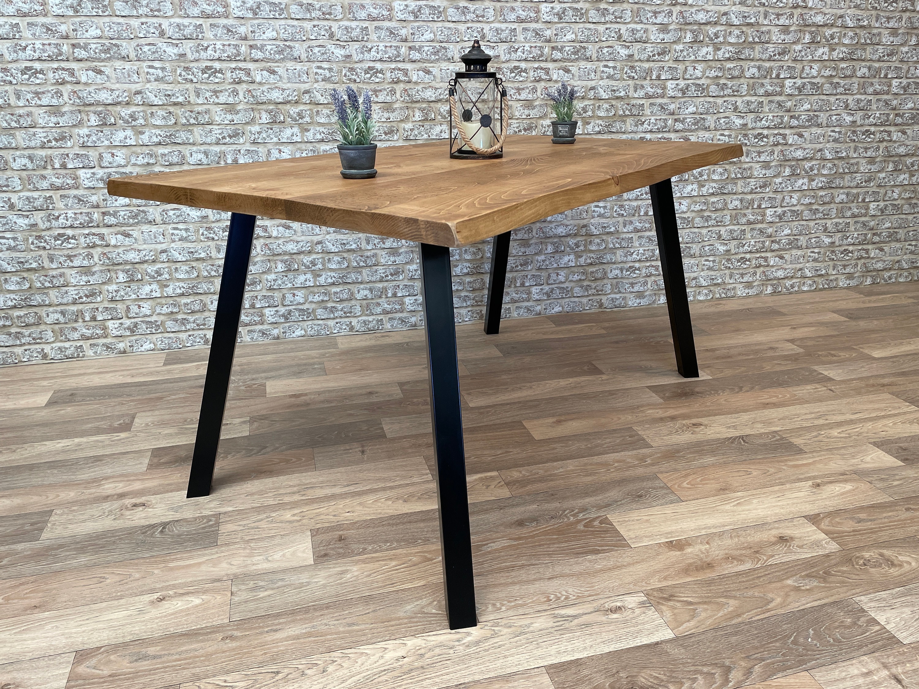 Industrial Live Edge Table Steel Angled Leg Dining Kitchen - Etsy UK