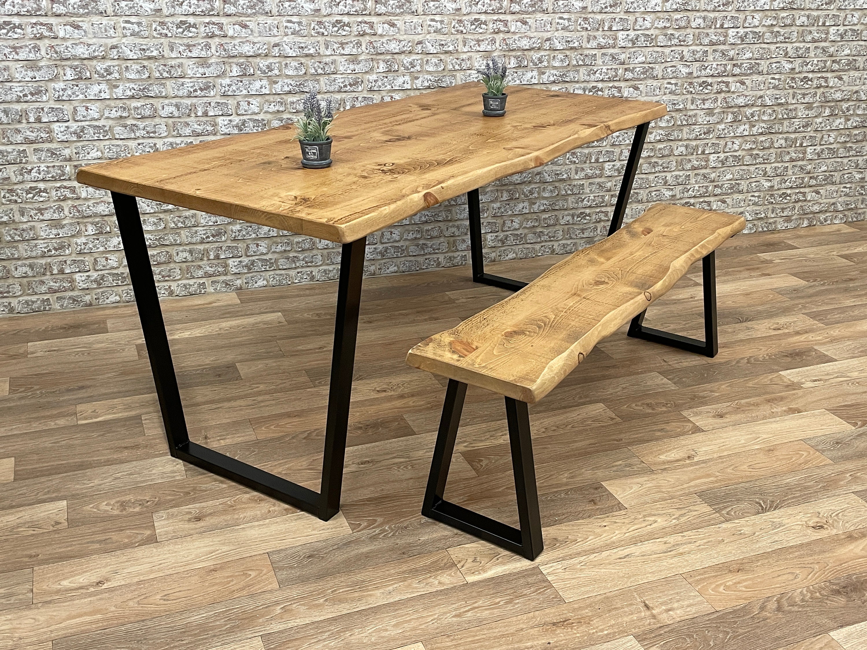 Industrial Dining Table Live Edge Table Steel Trapeze Calia Frame Dining Kitchen Table Rustic Etsy