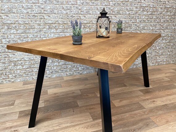 Industrial Live Edge Table Steel Angled Leg Dining Kitchen - Etsy UK