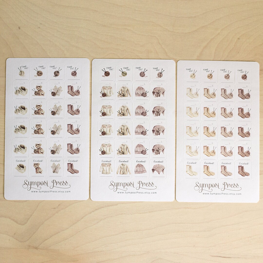 Knits! Set of 3 Work-in-progress Knitting Sticker Sheets in "natural ...
