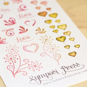 Hearts & Love Valentines 2-pack - Watercolor Planner Stickers - Etsy