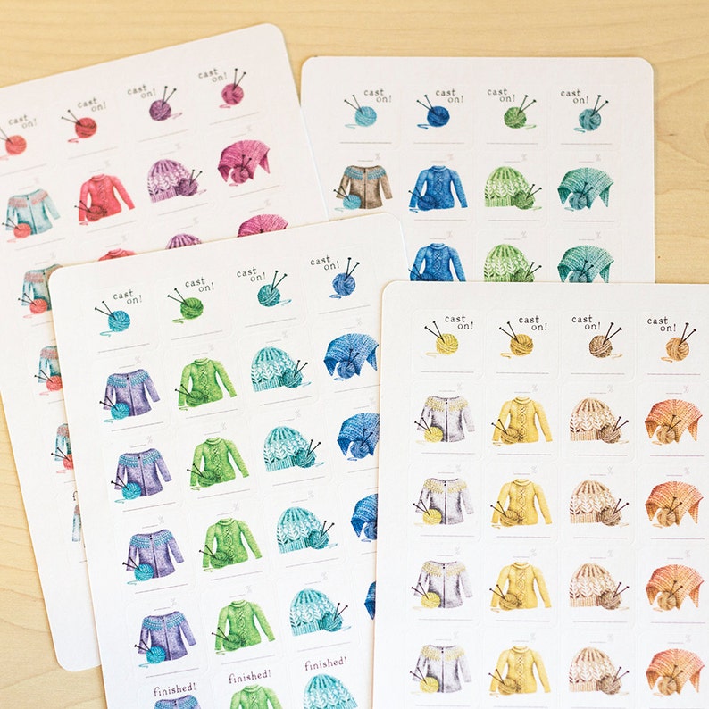 Knits! Work-in-progress (WIP) Knitting Stickers in "berry" - Watercolor ...