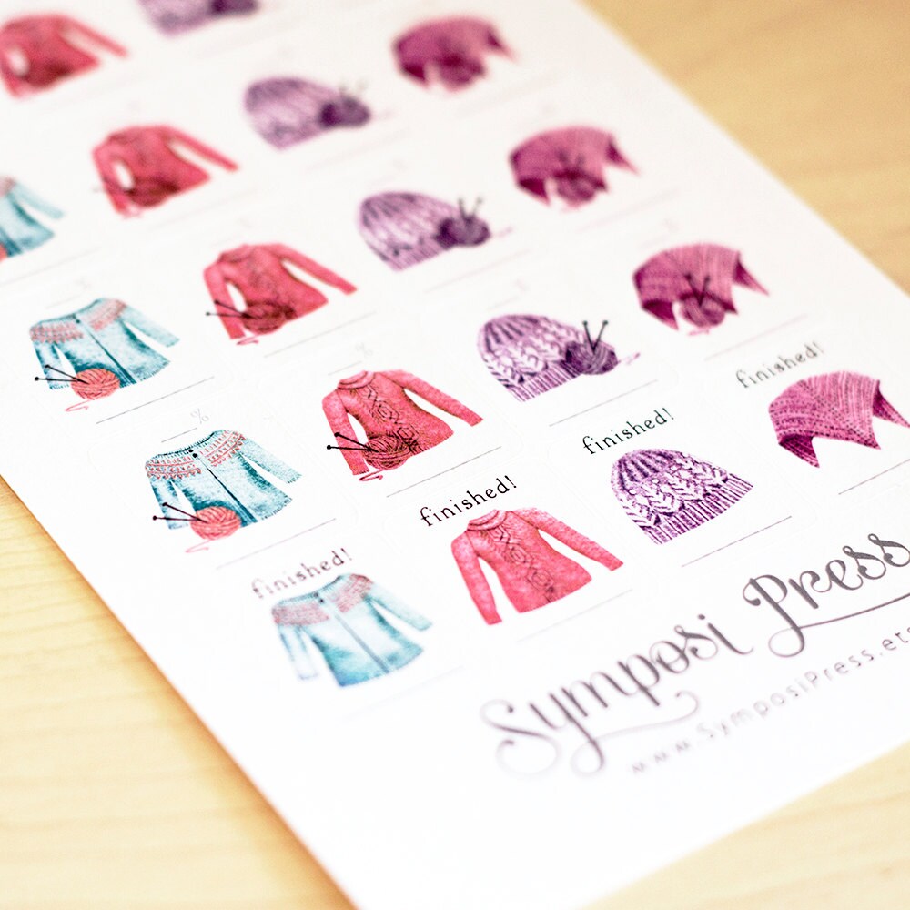 Knits! Work-in-progress (WIP) Knitting Stickers in "berry" - Watercolor ...