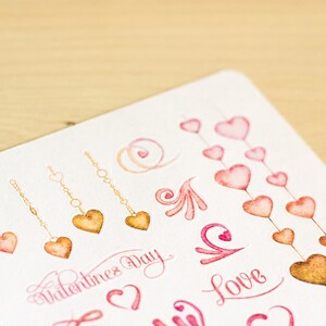 Hearts & Love Valentines 2-pack - Watercolor Planner Stickers - Etsy