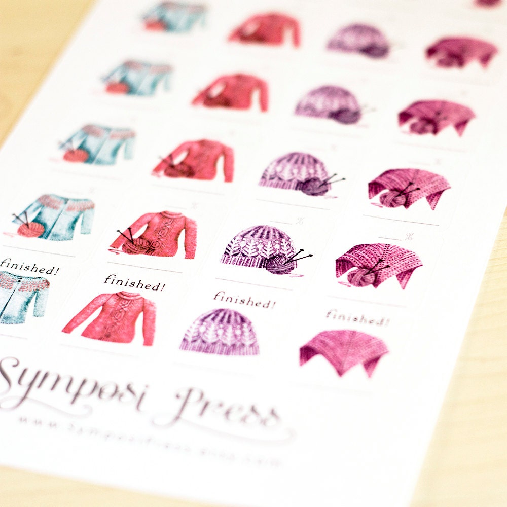 Knits! Work-in-progress (WIP) Knitting Stickers in "berry" - Watercolor ...