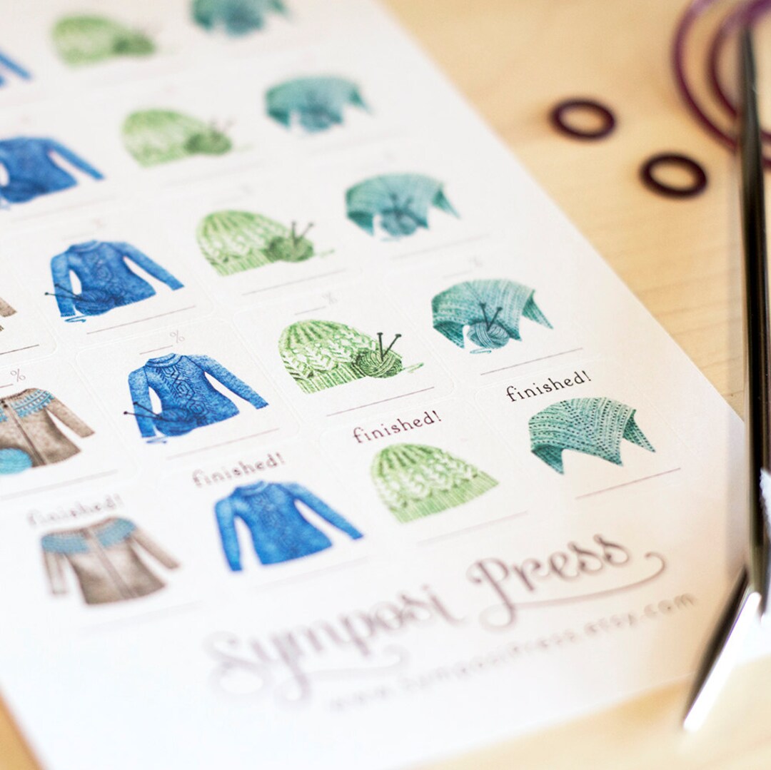 Knits! Work-in-progress (WIP) Knitting Stickers in "ocean" - Watercolor ...