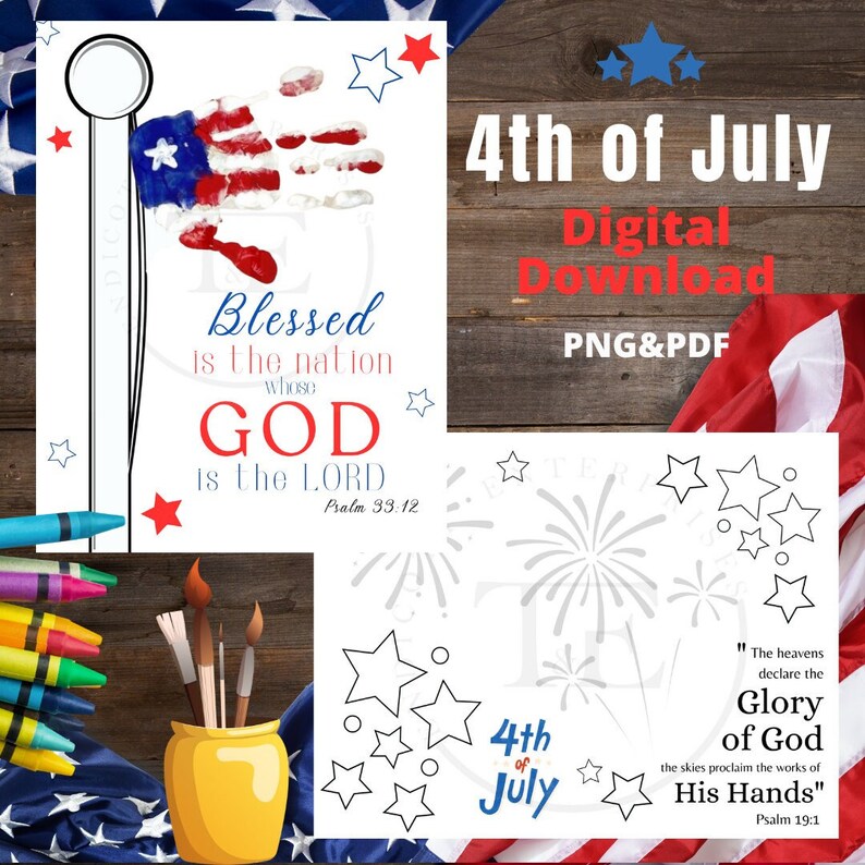 4th of July Christian Activity Coloring Painting Pages (two) Flag ...