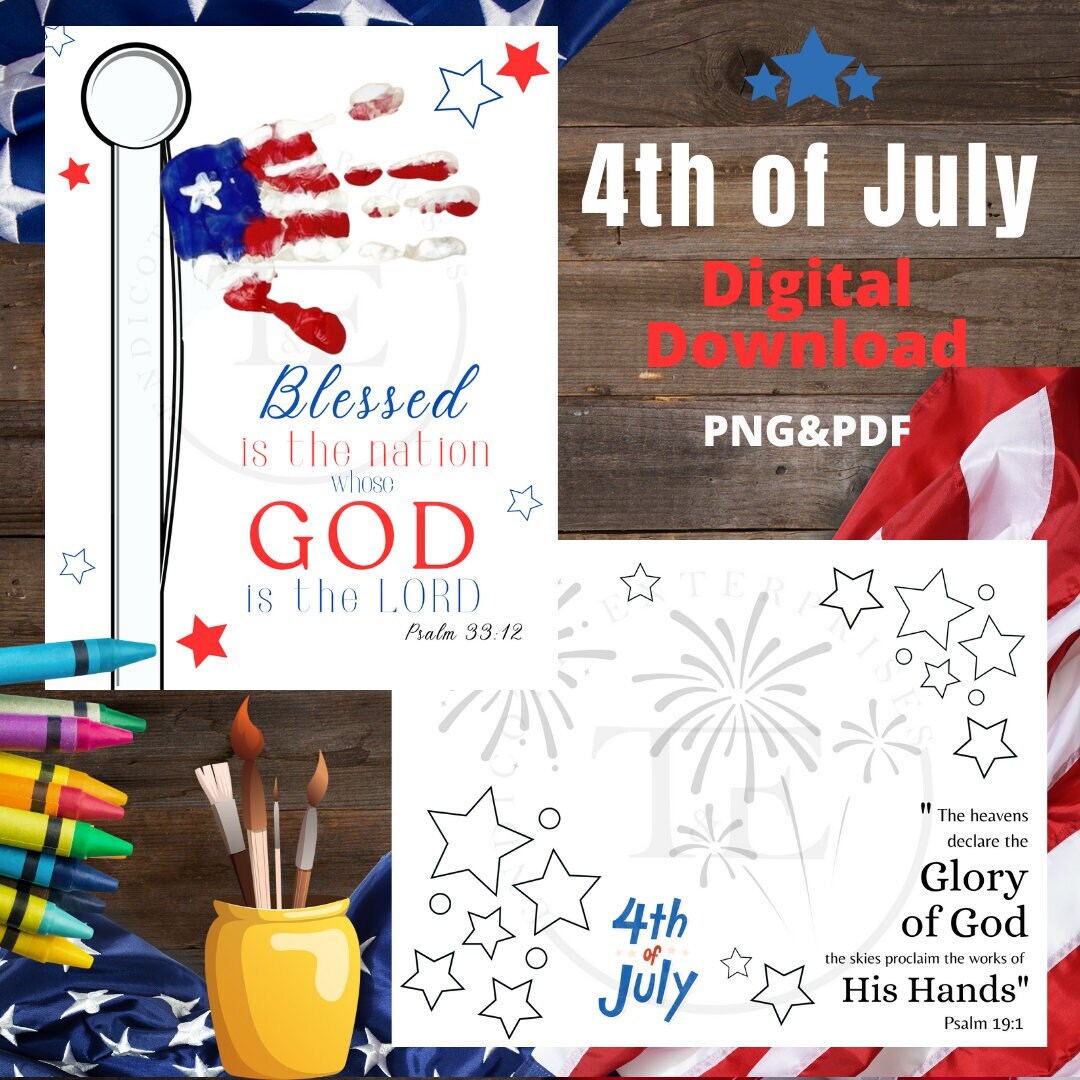 4th of July Christian Activity Coloring Painting Pages (two) Flag ...