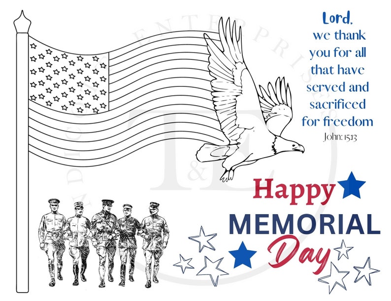 Memorial Day Christian Activity Coloring Painting Pages (two) Flag ...