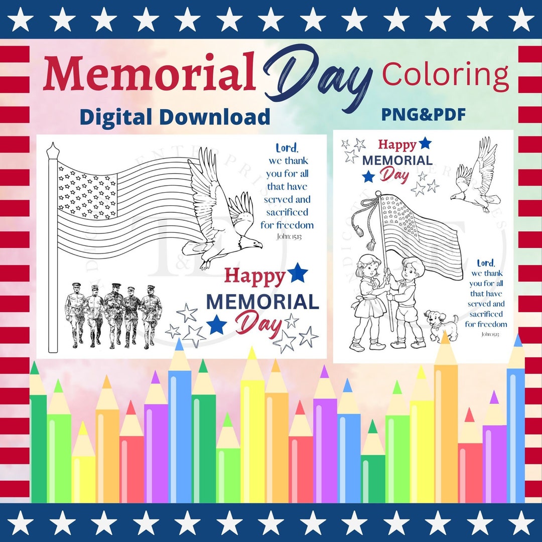 Memorial Day Christian Activity Coloring Painting Pages (two) Flag ...