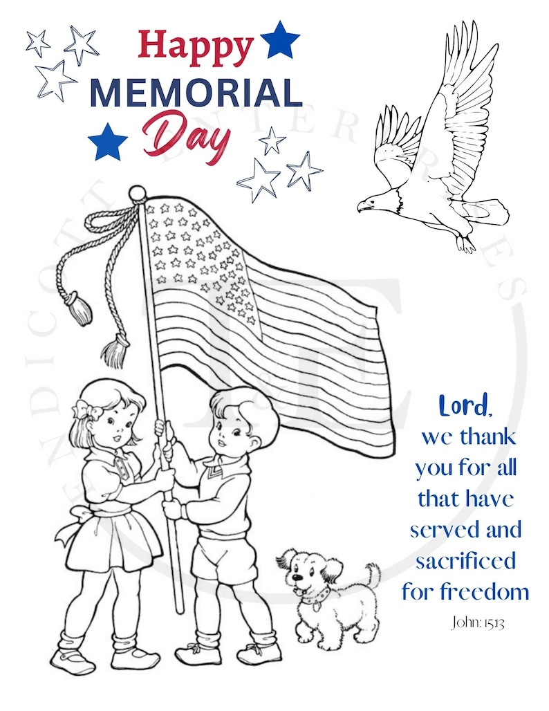 Memorial Day Christian Activity Coloring Painting Pages (two) Flag ...
