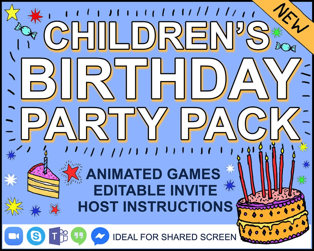 Children's Virtual Birthday - Online Animated Games Party Pack ...