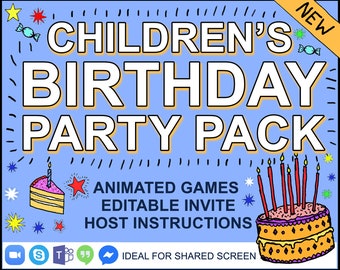 Children's Virtual Birthday Online Animated Games Party - Etsy
