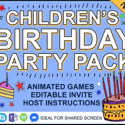 Children's Virtual Birthday Online Animated Games Party - Etsy