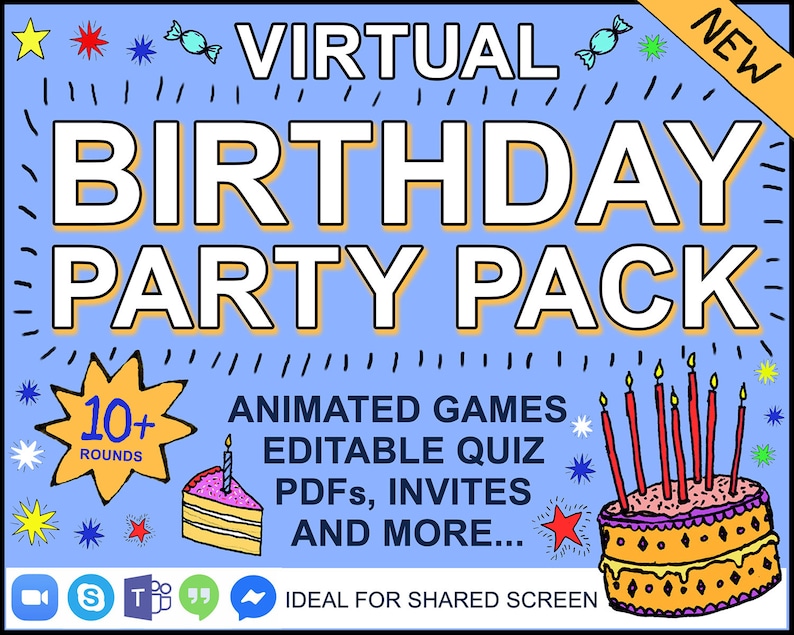 New Virtual Birthday Party Pack, Birthday Invites, Online Games, Quiz ...