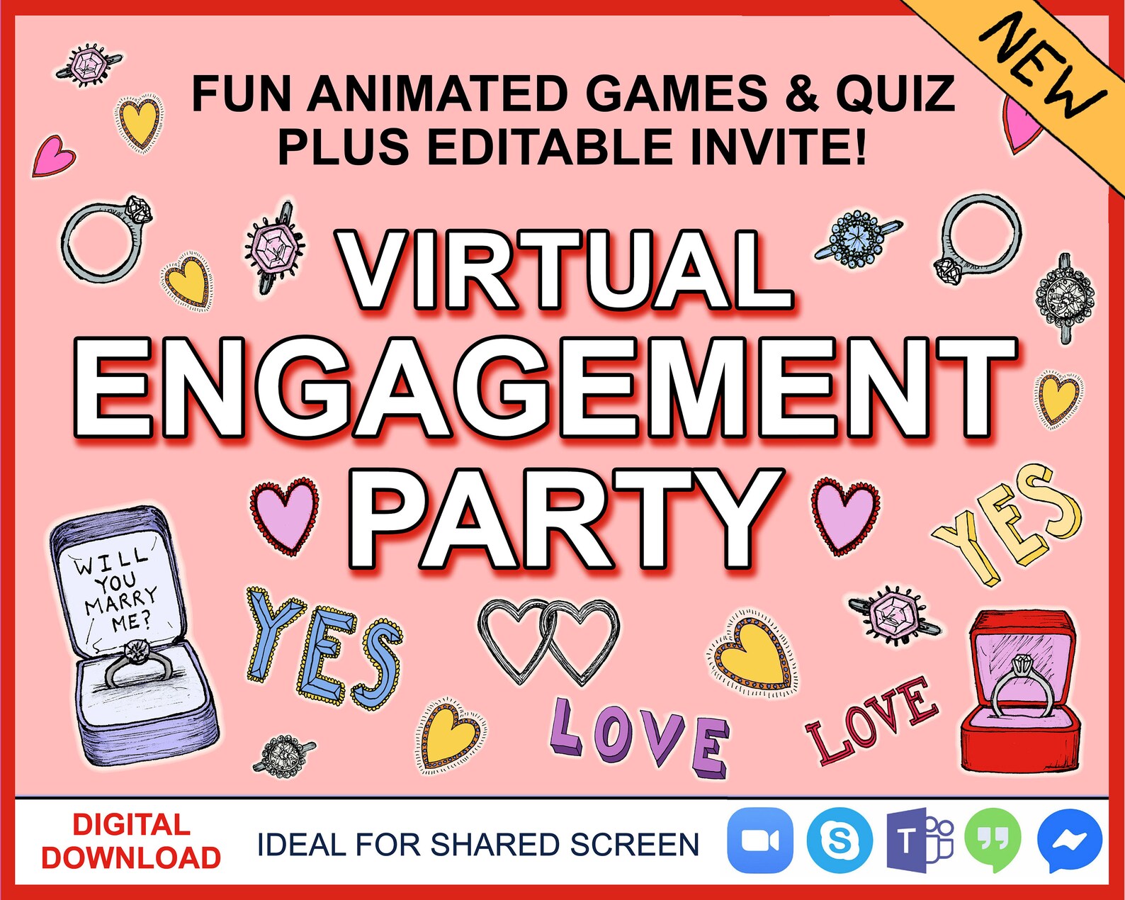 Virtual Engagement Party Fun Party Games and Themed Quiz Plus Editable ...