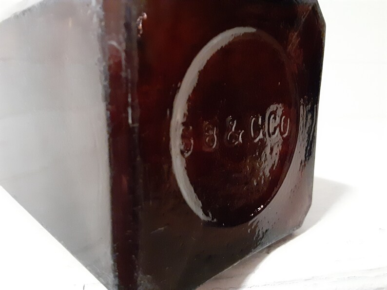 Antique 10" Tall SB&G Co Streator Bottle and Glass Company Square Amber ...