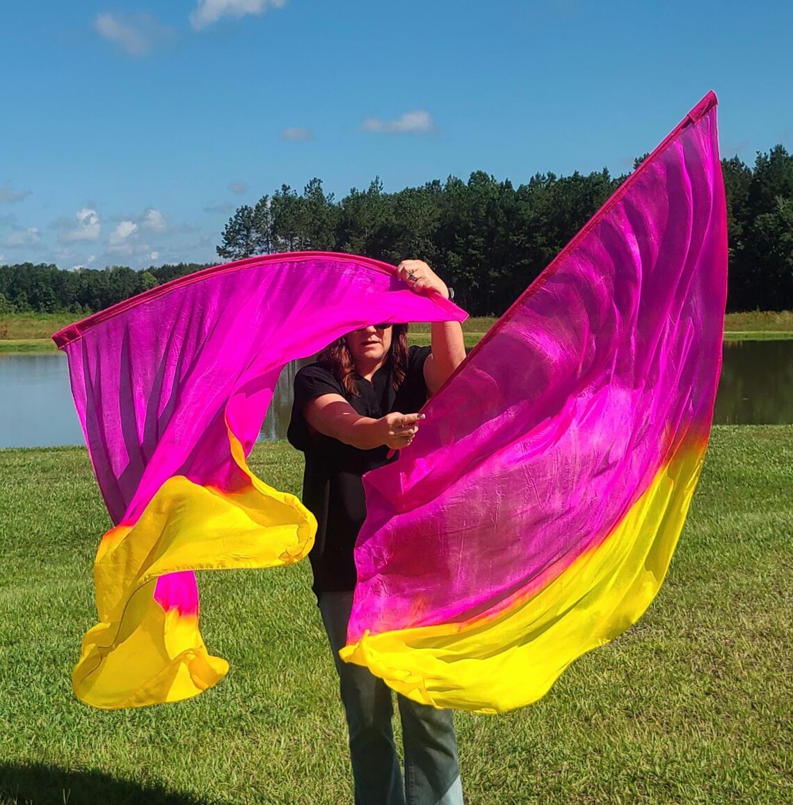 Hand-dyed Silk Worship Flags: Neon Pink to Red Flame - Burning Ones - Etsy
