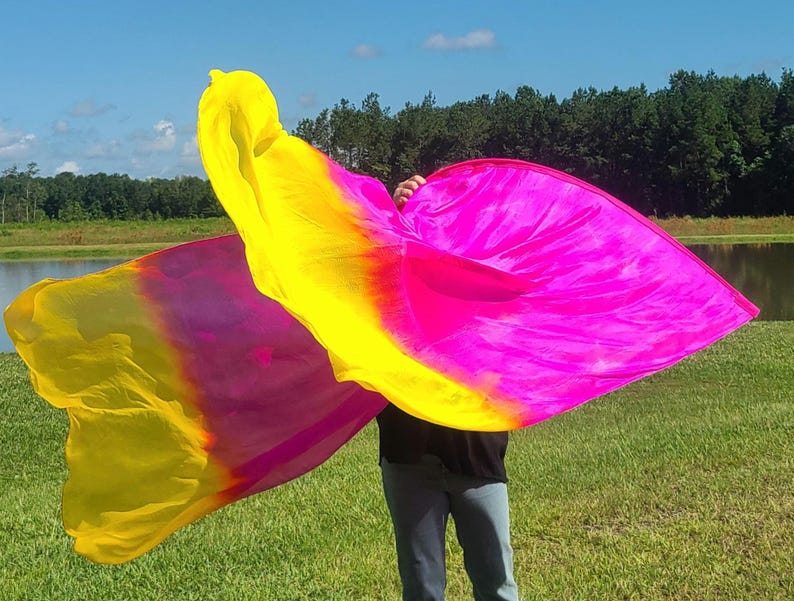 Hand-dyed Silk Worship Flags: Neon Pink to Red Flame - Burning Ones - Etsy
