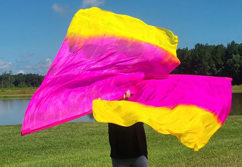 Hand-dyed Silk Worship Flags: Neon Pink to Red Flame - Burning Ones - Etsy