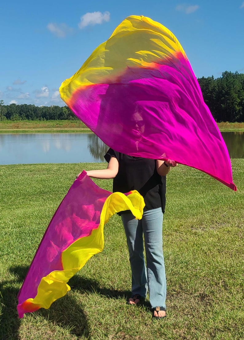 Hand-dyed Silk Worship Flags: Neon Pink to Red Flame - Burning Ones - Etsy