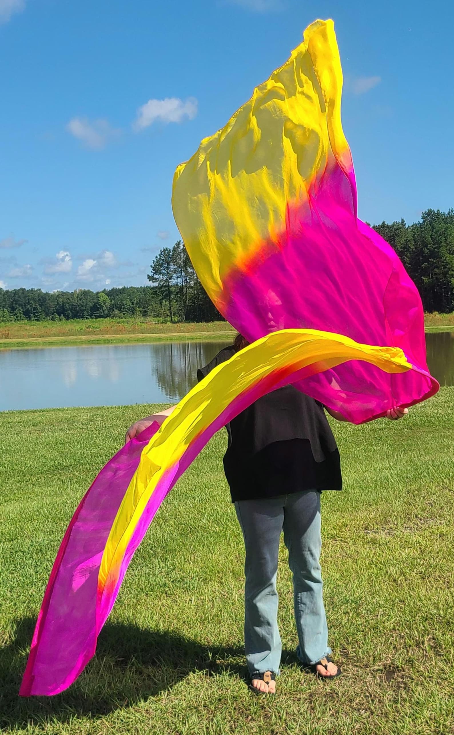 Hand-dyed Silk Worship Flags: Neon Pink to Red Flame - Burning Ones - Etsy